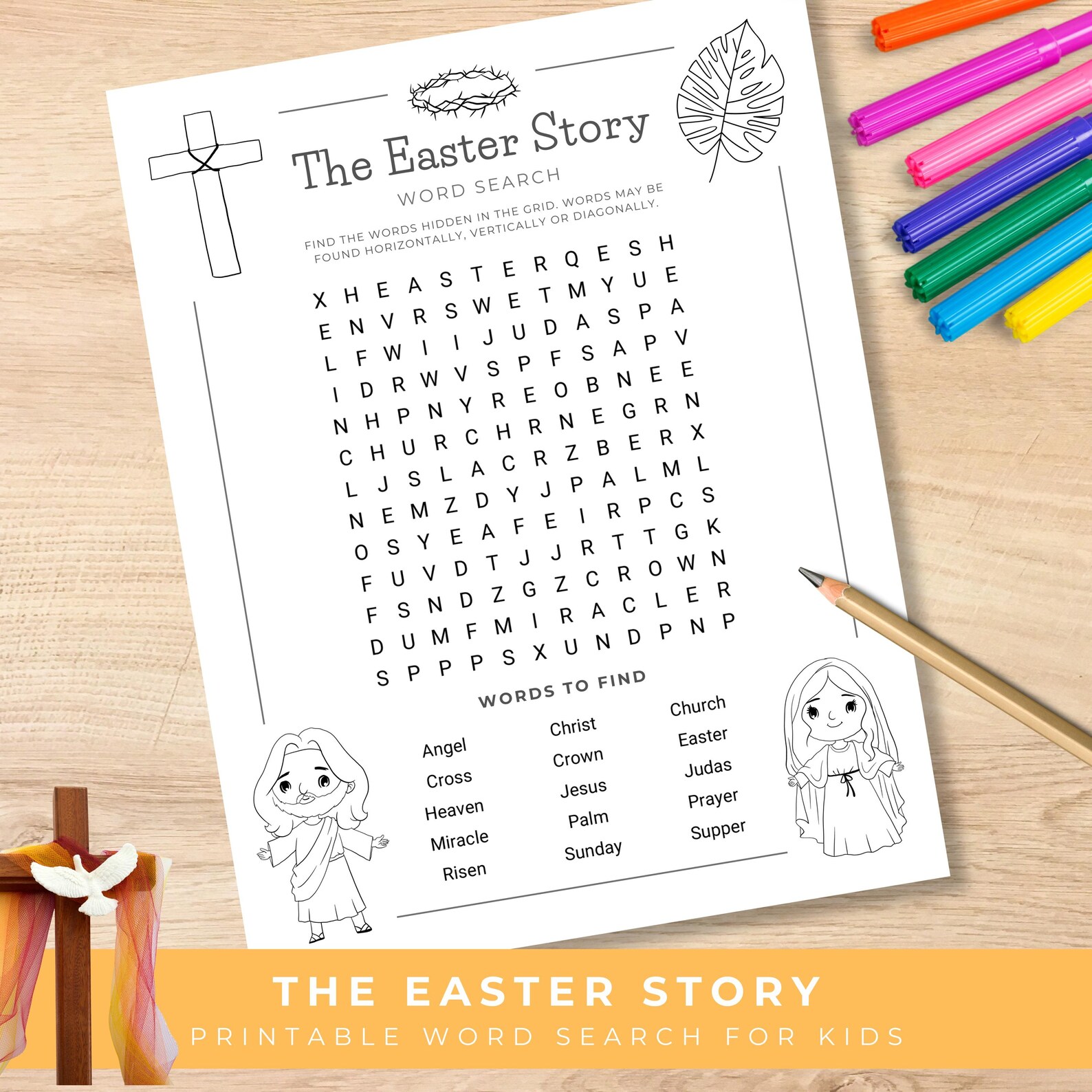 Easter Story Coloring Page, Printable Word Search for Kids, Christian ...