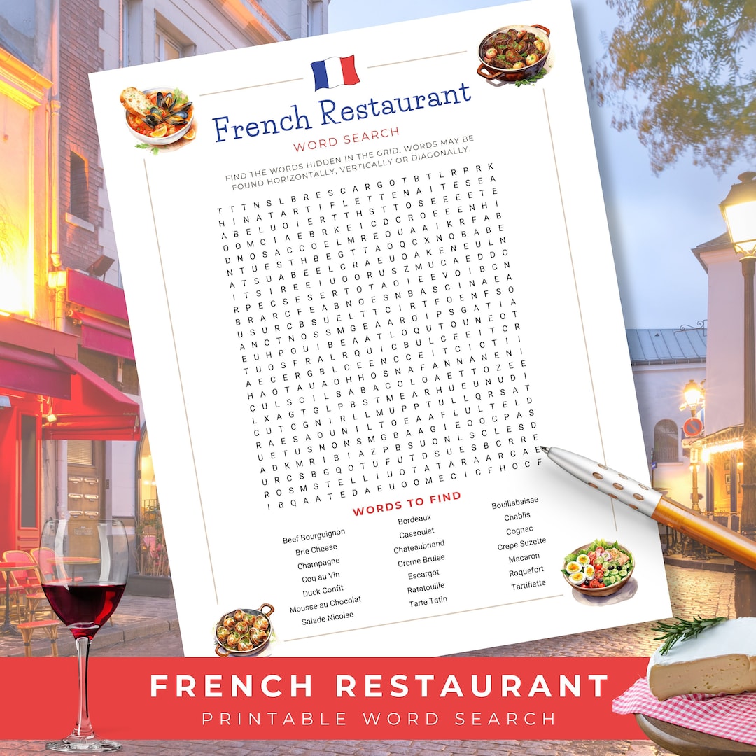 French Food Word Search, Printable Dinner Party Games for Adults ...