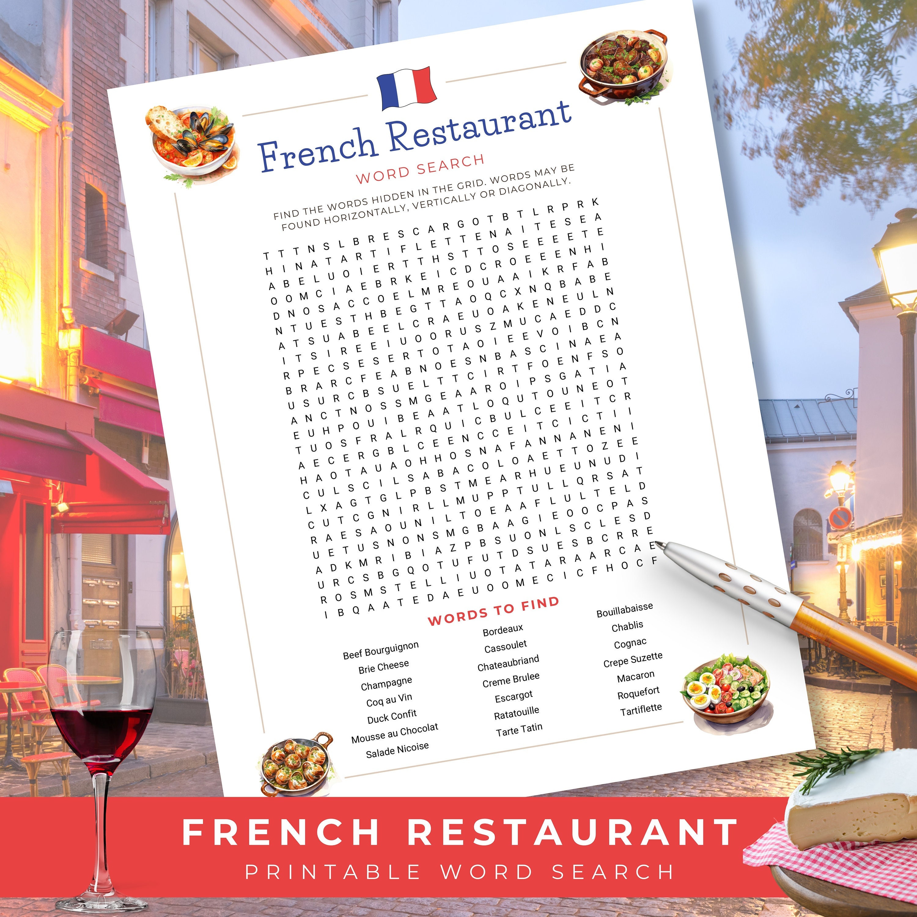 French Food Word Search, Printable Dinner Party Games for Adults ...