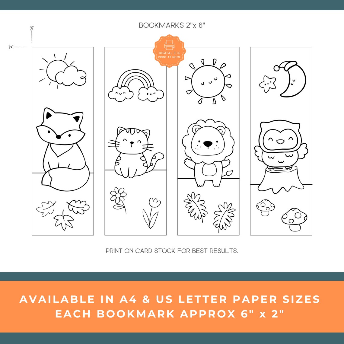 Animal Coloring Bookmarks, Printable Bookmark, Animals Colouring ...