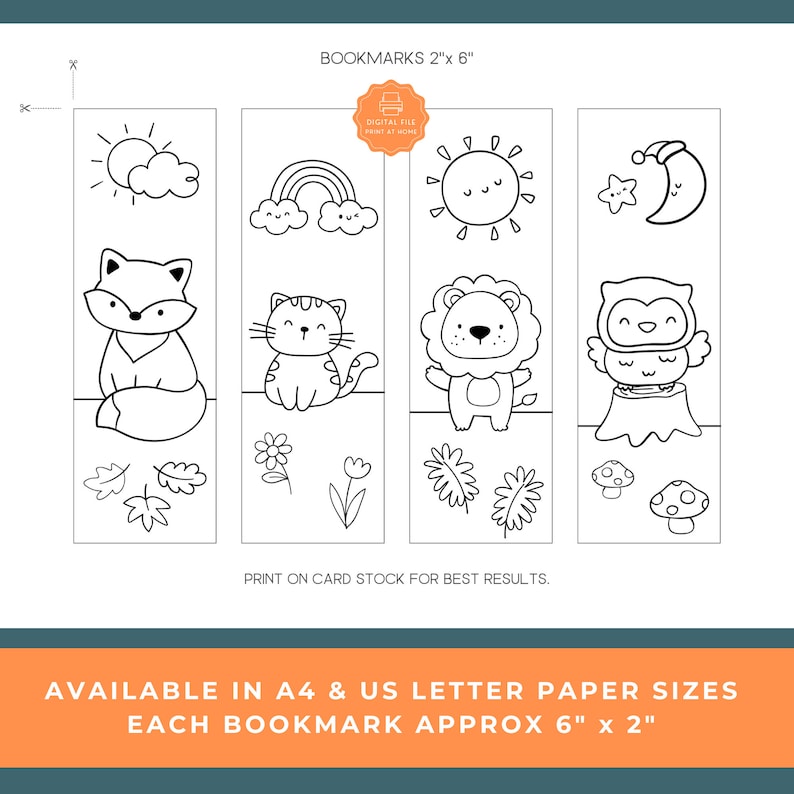 Animal Coloring Bookmarks, Printable Bookmark, Animals Colouring ...