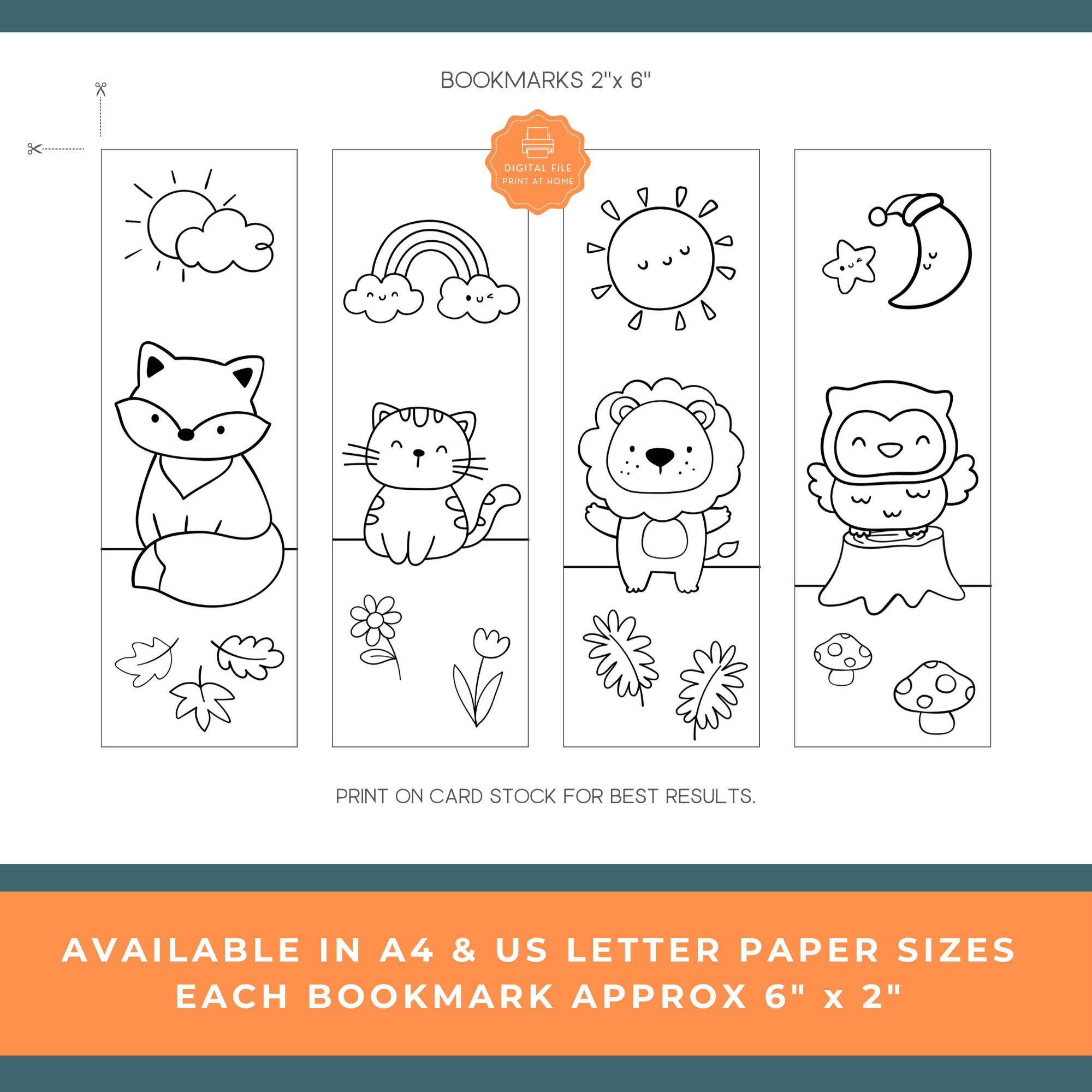Animal Coloring Bookmarks, Printable Bookmark, Animals Colouring ...