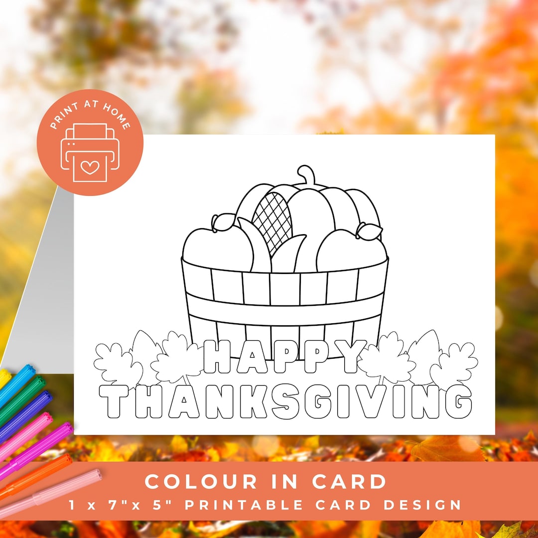 Printable Thanksgiving Card to Color, Cute Coloring Card, Thanksgiving ...