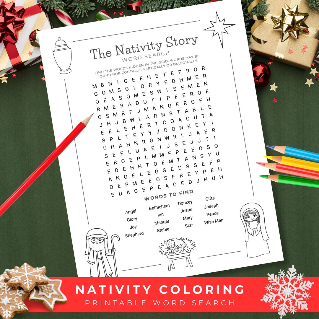 Nativity Word Search, Printable Word Search for Kids, Christmas Word ...