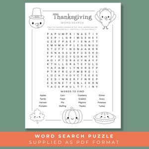 Thanksgiving Word Search for Kids, Printable Thanksgiving Coloring Page ...