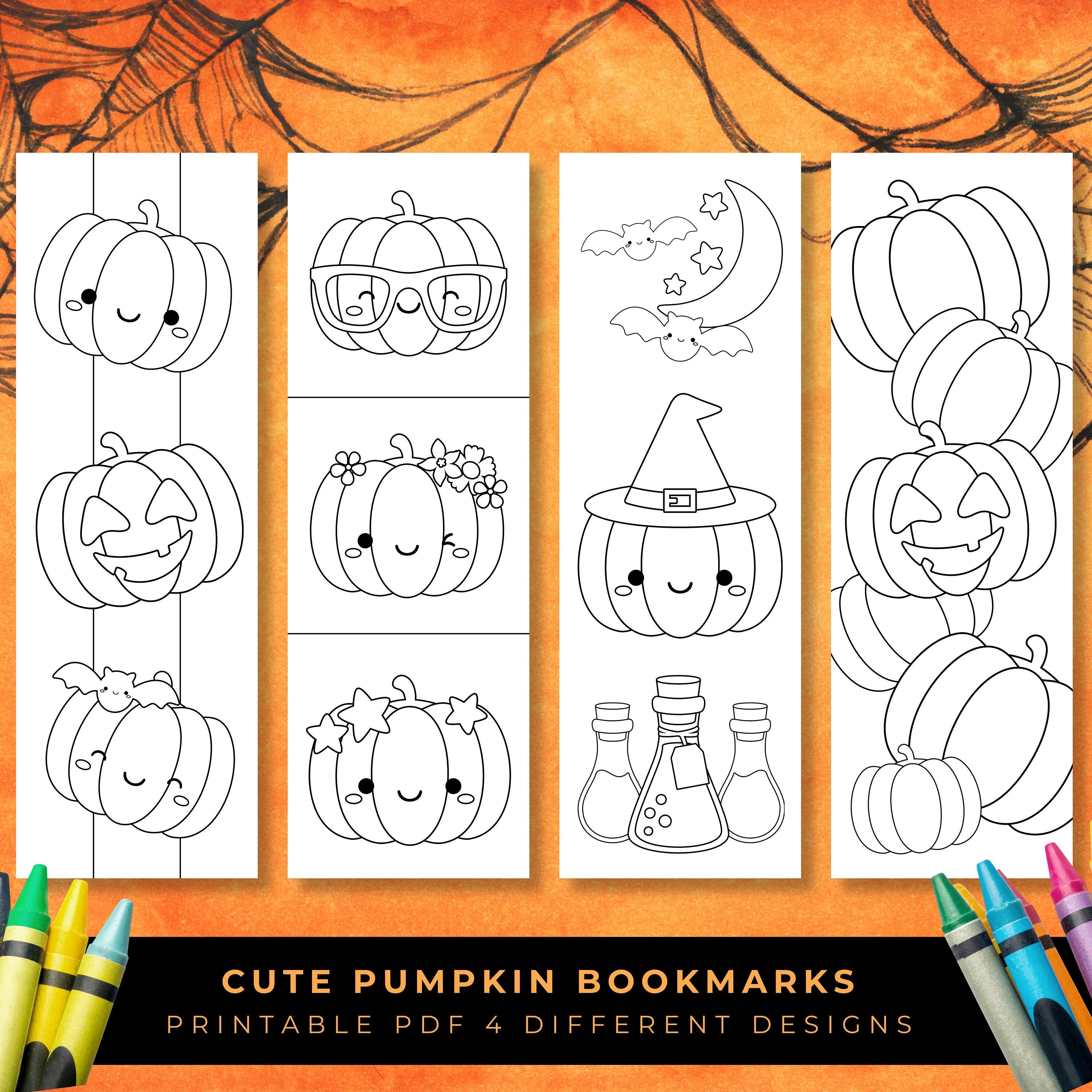 Cute Halloween Coloring Bookmarks, Printable Pumpkin Bookmarks to Color ...