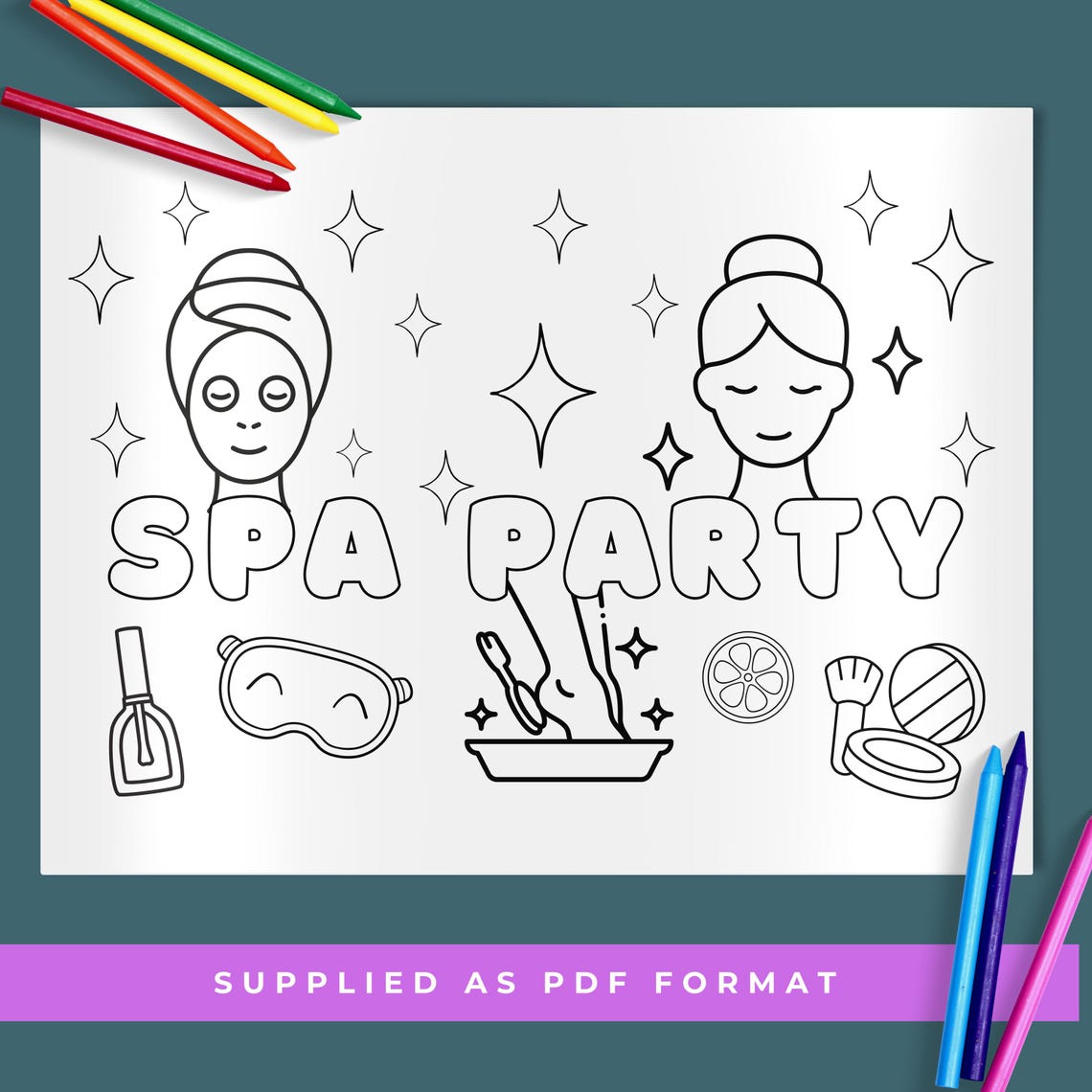 Spa Party Activity Sheet, Printable Spa Coloring Pages for Kids, Pamper ...