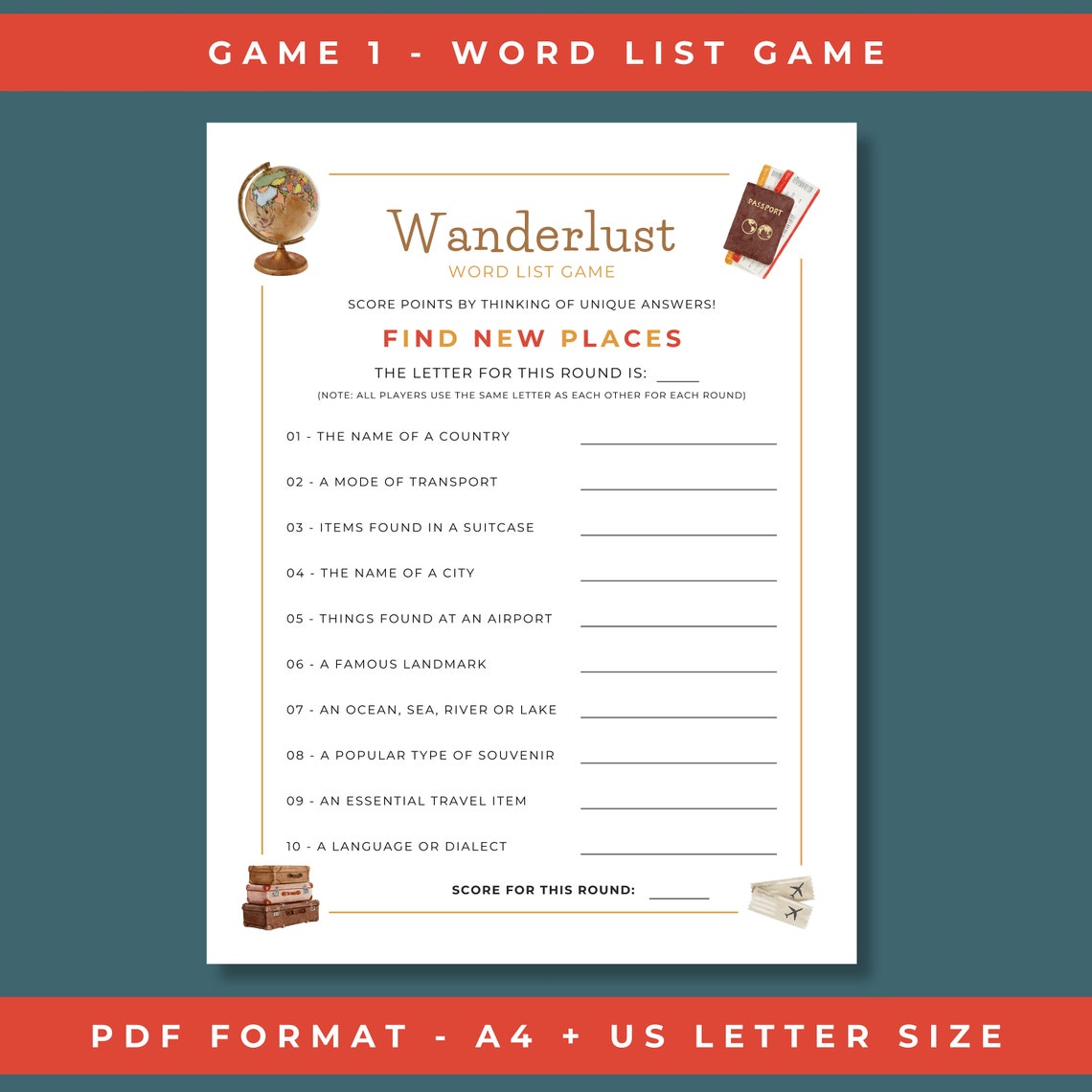 Wanderlust Travel Party Games for Adults, Printable Birthday Party ...