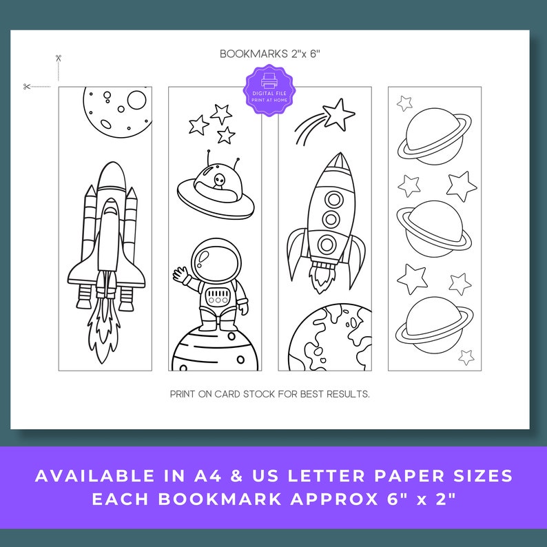 Space Coloring Bookmarks, Bookmark for Kids, Printable Bookmarks to ...
