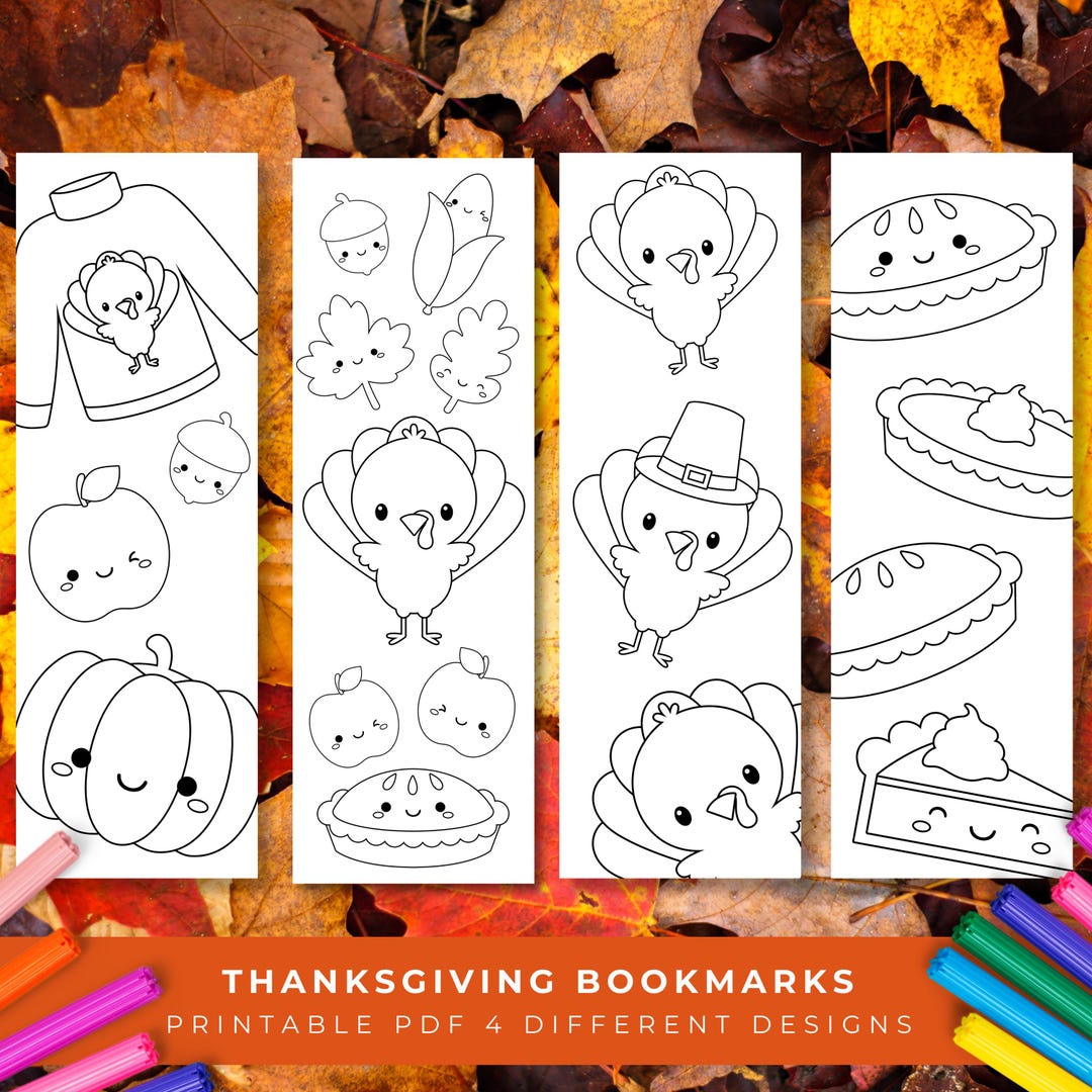 Thanksgiving Coloring Bookmarks, Cute Printable Bookmarks for ...