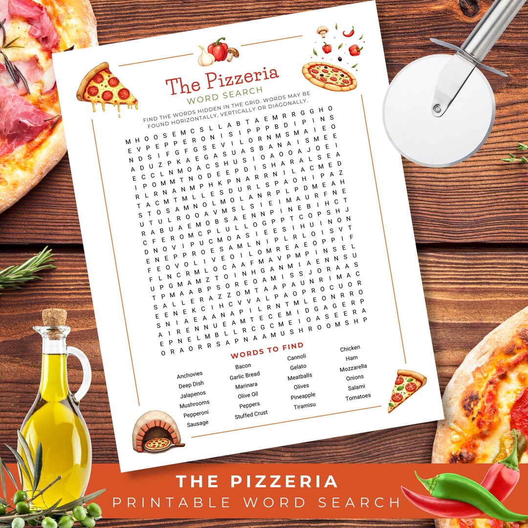 Pizza Printable Word Search, Pizza Party Game, Fun Family Activity ...