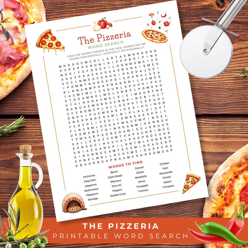 Pizza Party Word Search: Fun Pizzeria Puzzle Game (digital Download ...