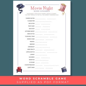Movie Night Word Scramble Game: Printable Party Fun (PDF) - Etsy