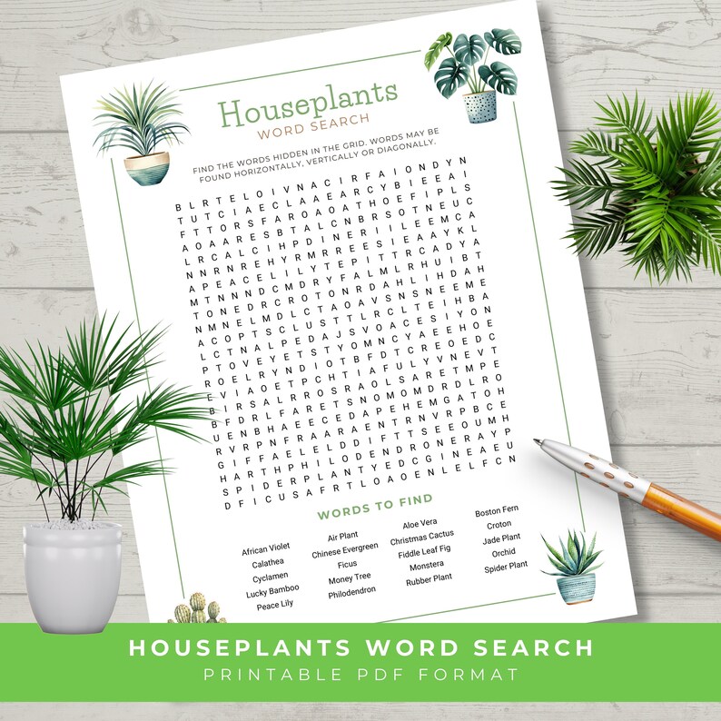 Houseplants Word Search, House Plants Printable Puzzle Game, Word ...
