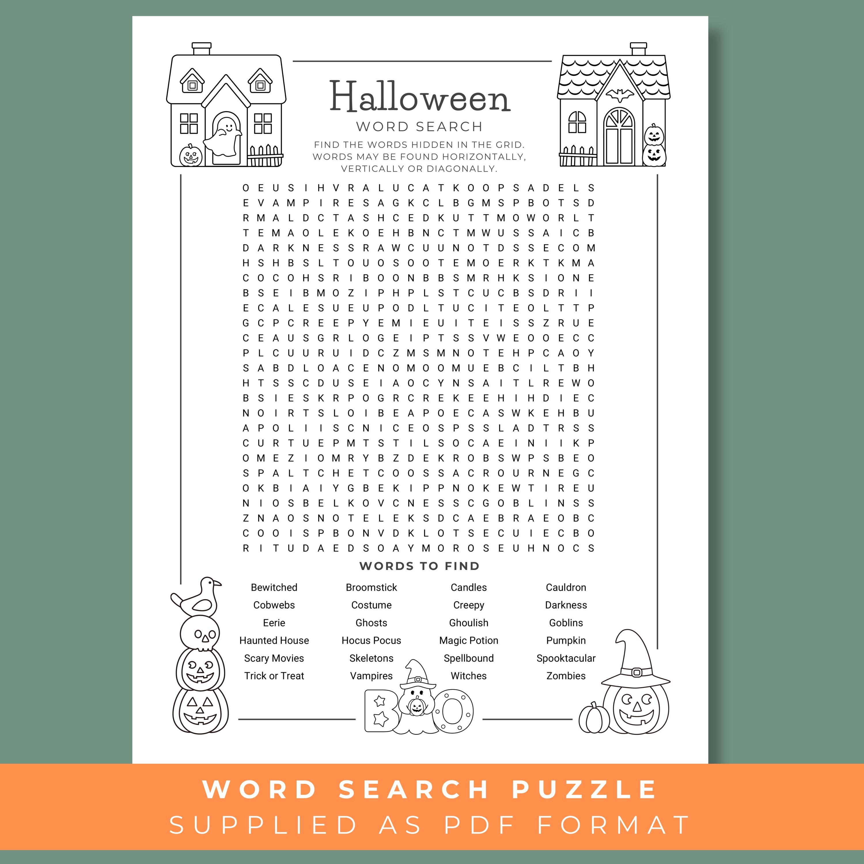 Halloween Word Search & Coloring Page, Spooky Season Adult Puzzle, Fall ...
