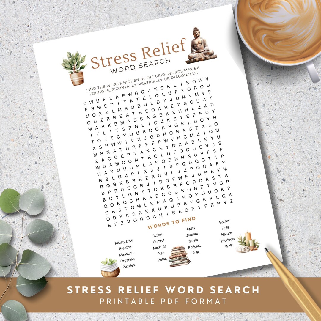 Stress Relief Word Search, Self-care Printable Activity, Stress ...