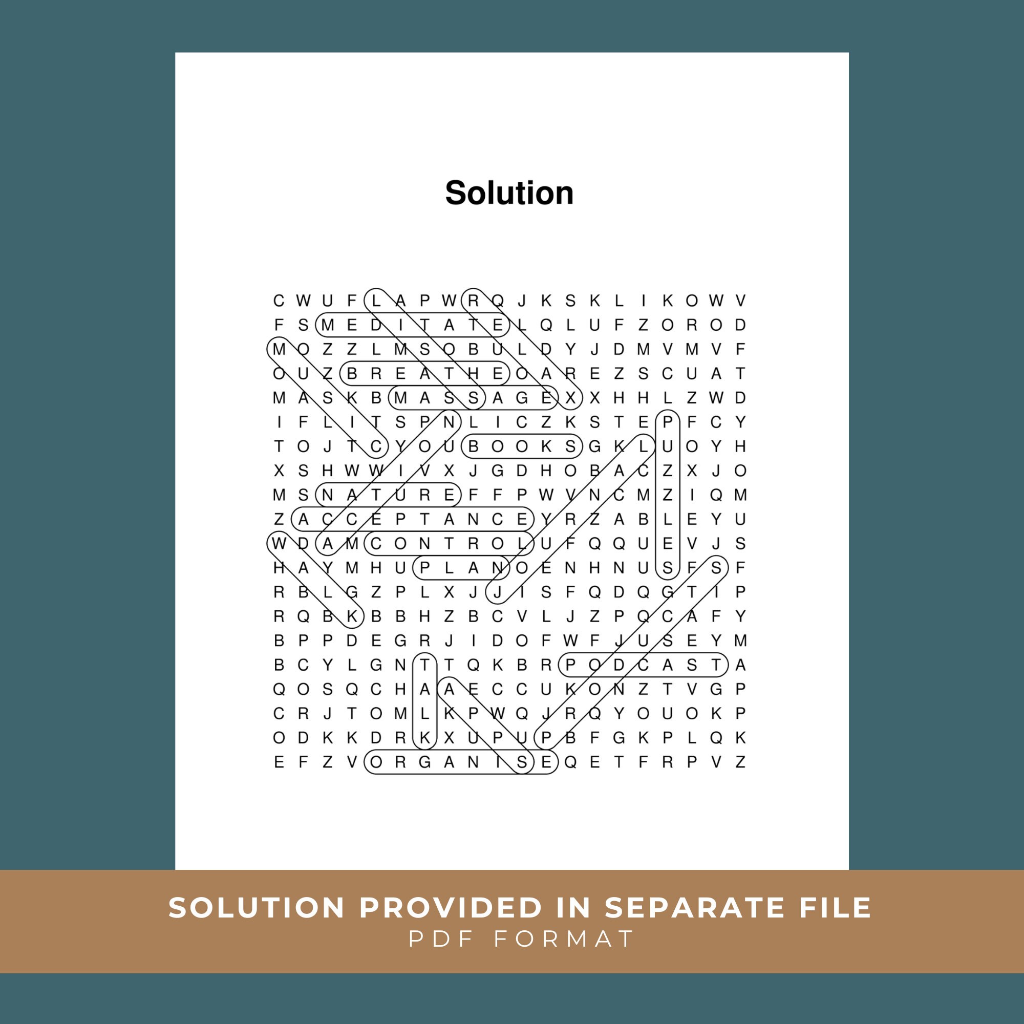 Stress Relief Word Search, Self-care Printable Activity, Stress ...