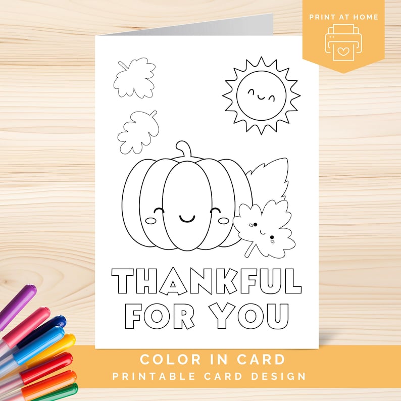 Thank You Coloring Card, Thanksgiving Printable Card to Color ...