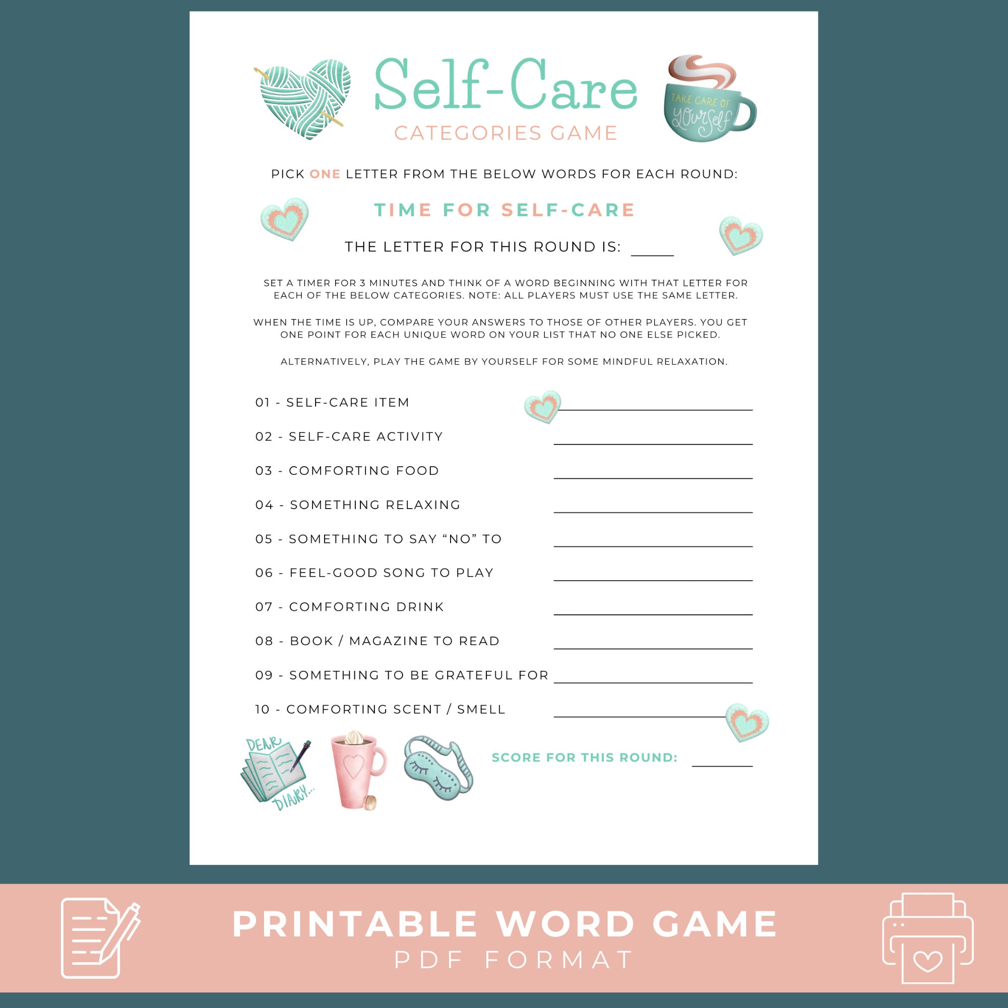 Self-care Word Game, Self Care Categories Lists, Self-care Printable ...