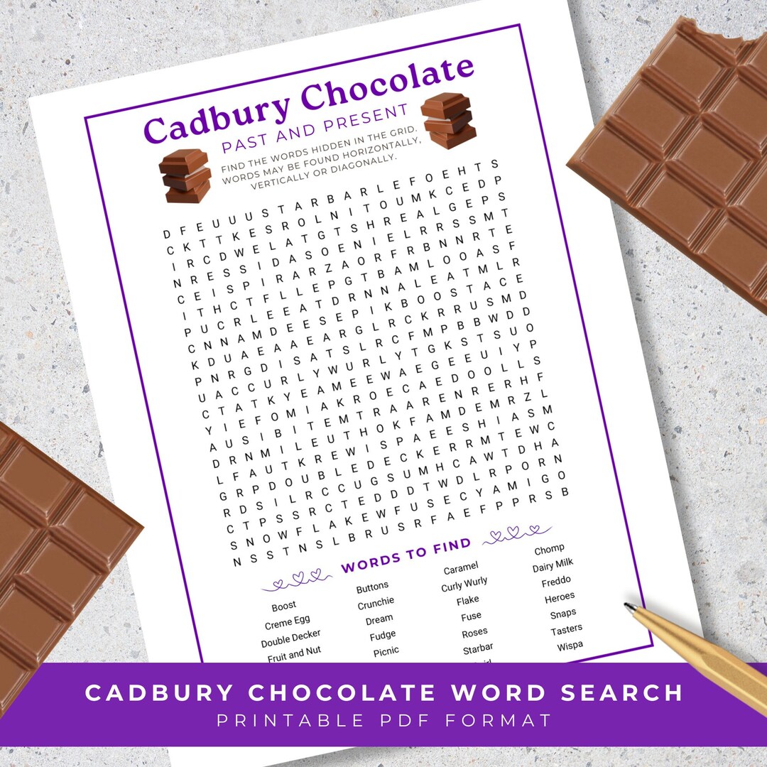 Chocolate Word Search, Word Search for Adults, Cadburys Chocolate ...