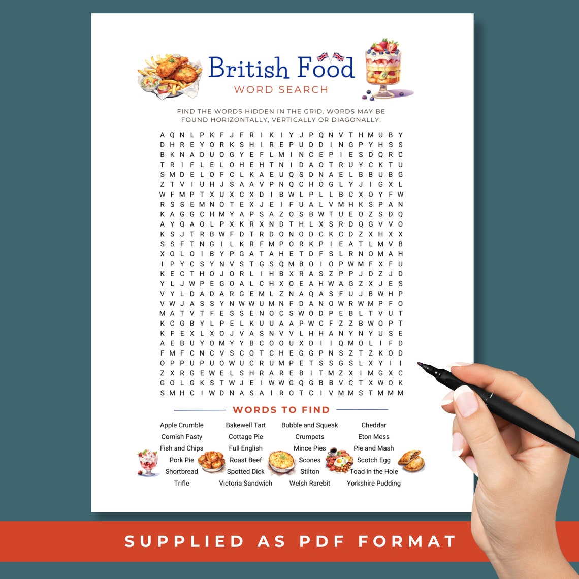 British Food Word Search, Printable British Cuisine Puzzle, Foodie ...