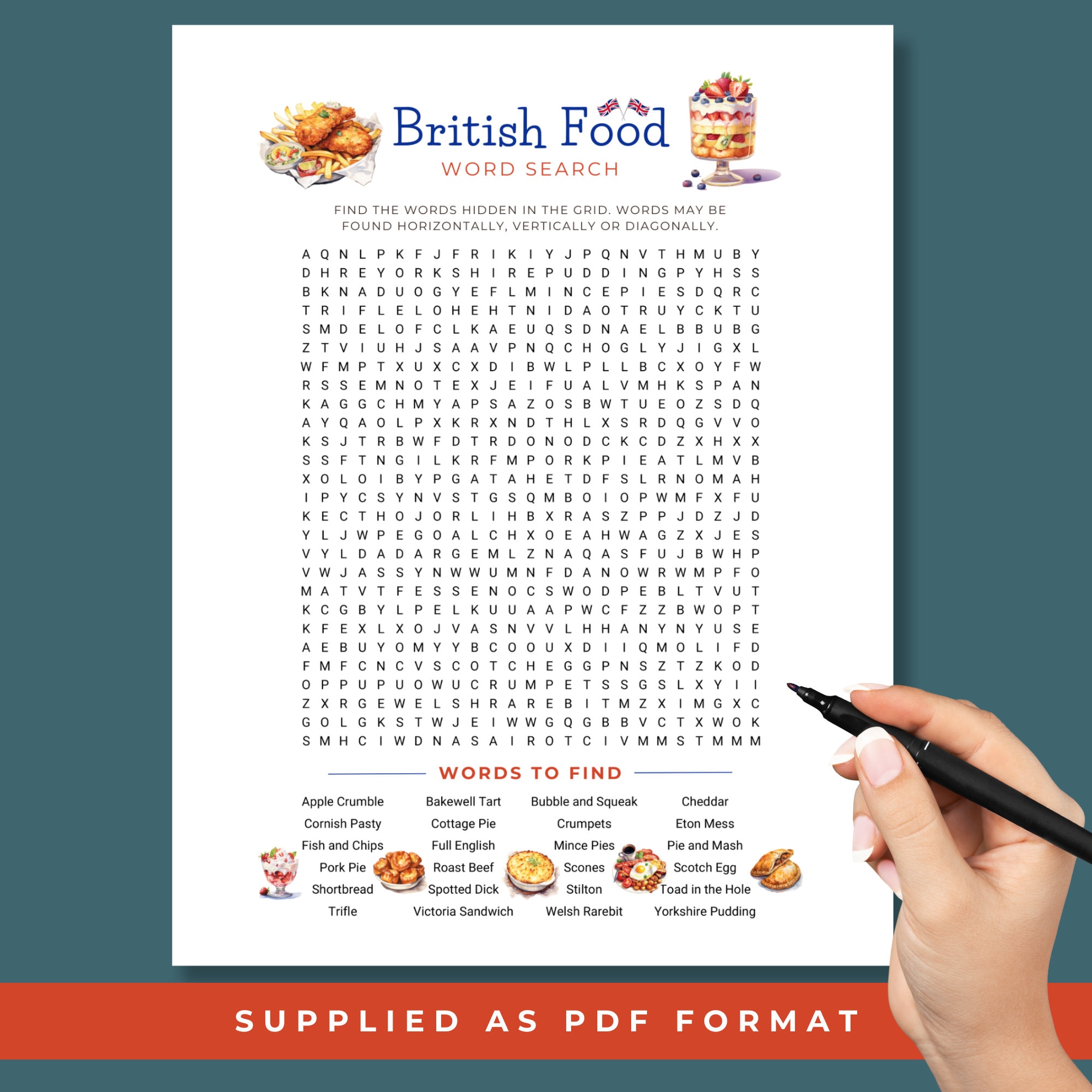 British Food Word Search, Printable British Cuisine Puzzle, Foodie ...