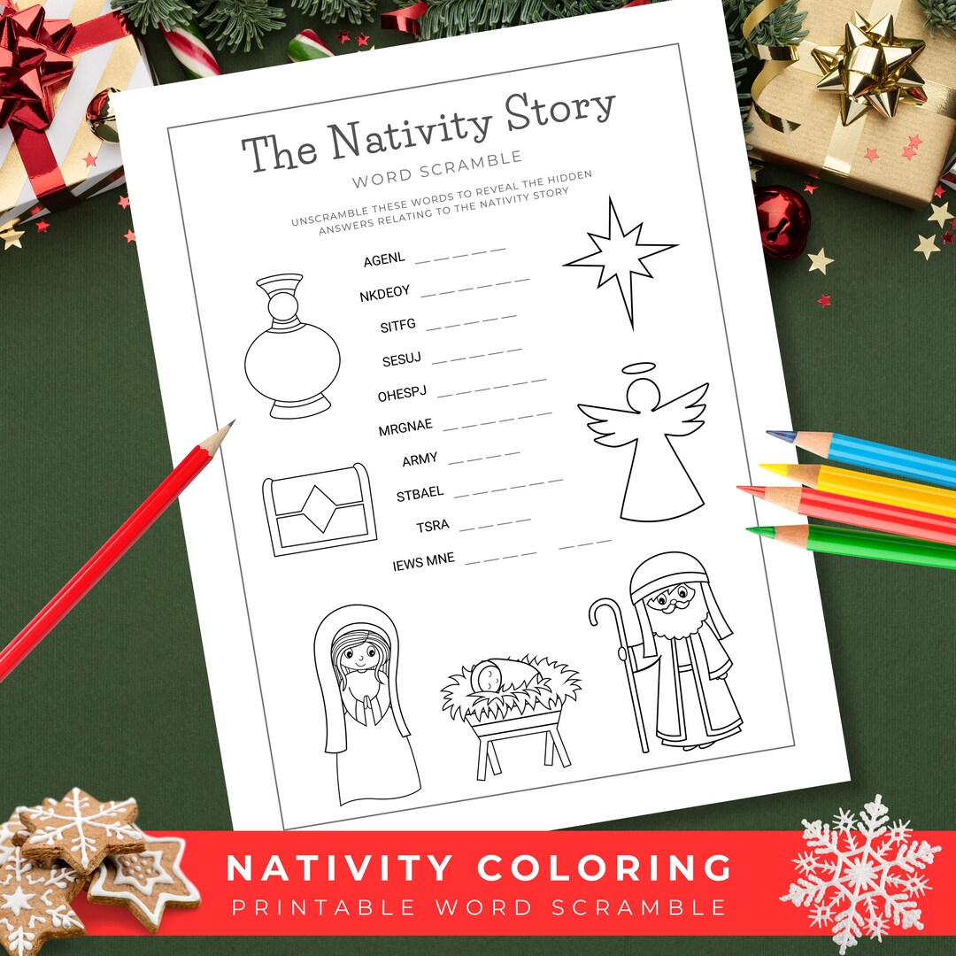 Nativity Word Scramble, Printable Word Game for Kids, Christmas ...