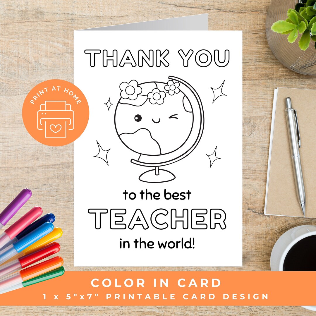 Printable Teacher Appreciation Coloring Card, Thank You Teacher Card to ...