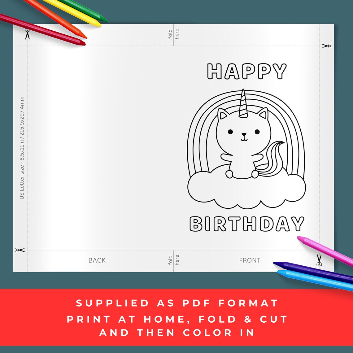 Coloring Birthday Cards for Kids, Printable Birthday Cards, Color Your ...