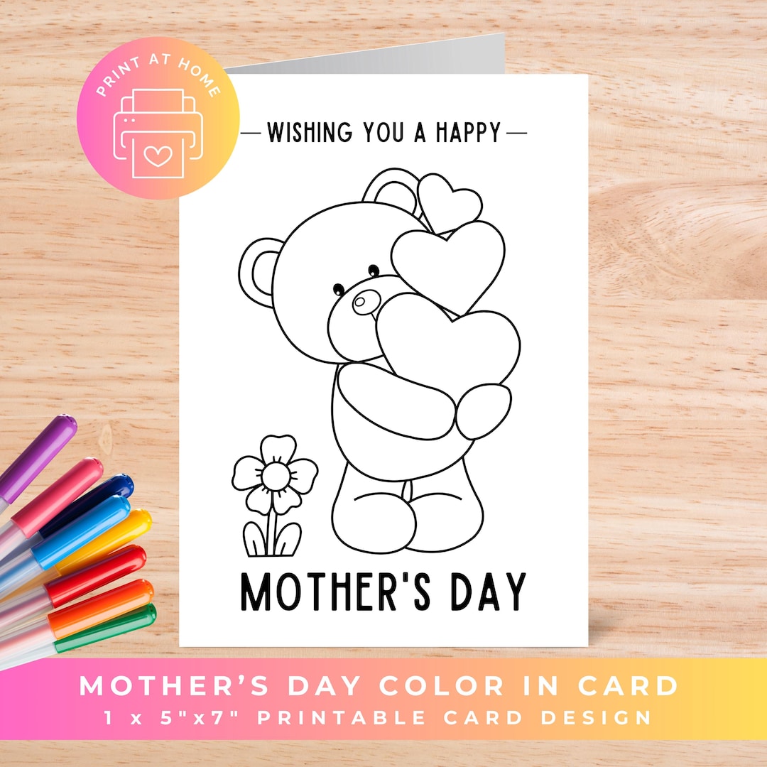 Carte à colorier imprimable pour la fête des mères, jolie carte à ...
