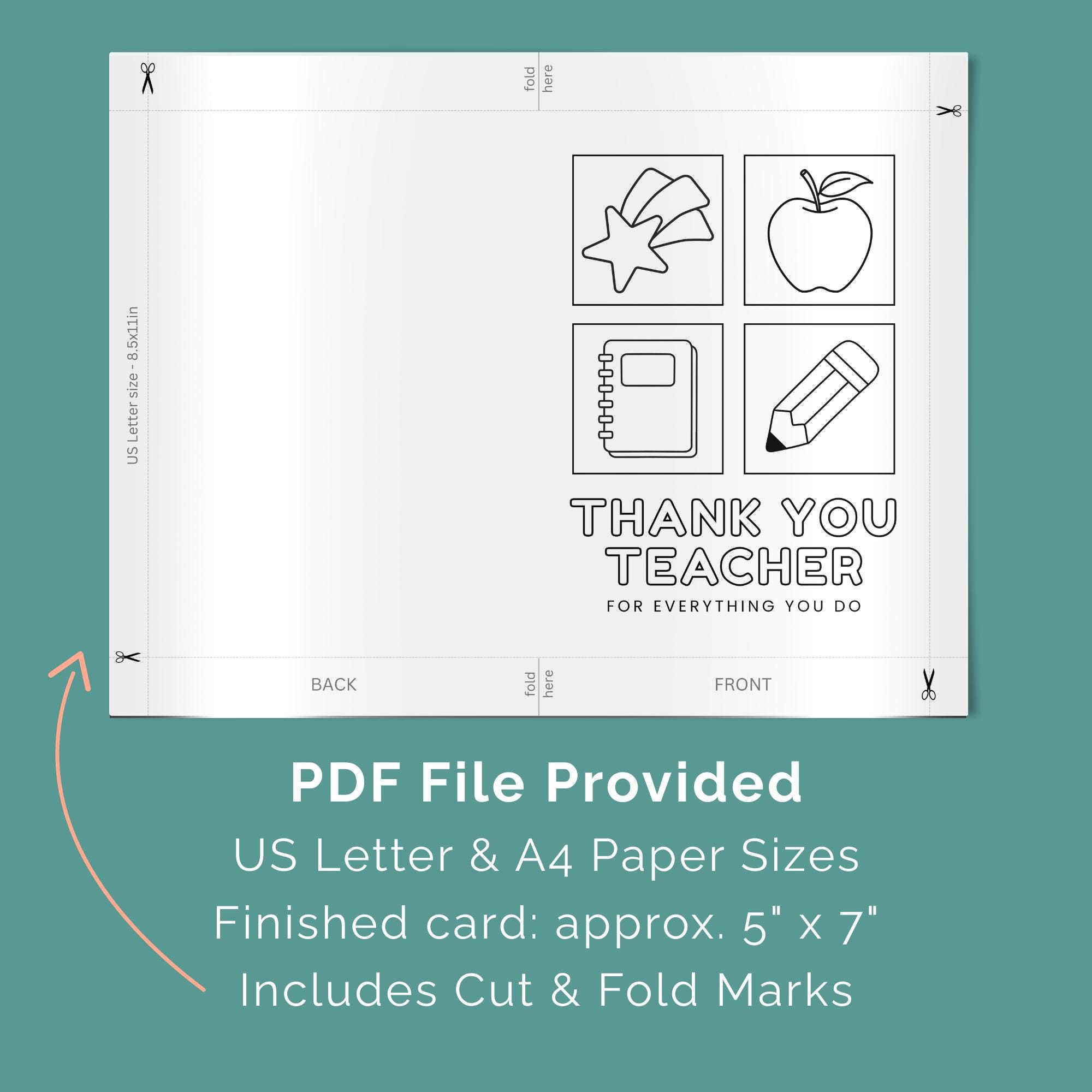 Printable Thank You Teacher Card to Color, End of School Year Card ...