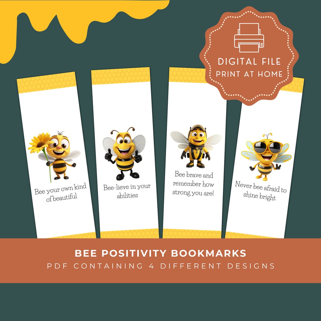Positivity Printable Bookmarks Bee Designs Uplifting - Etsy