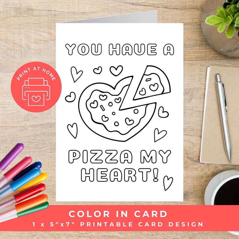 Cute Printable Coloring Card, Romantic Card to Color, Anniversary Card ...