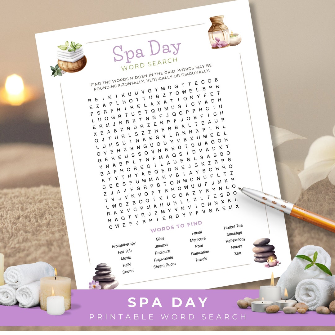 Spa Day Word Search, Mindfulness Word Search Puzzle, Printable Word ...
