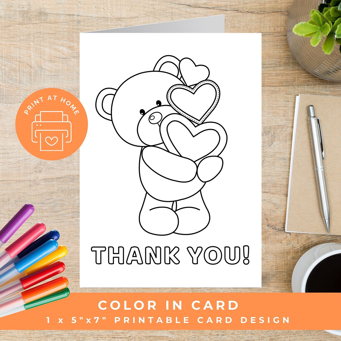 Gratitude Coloring Card, Printable Thank You Notes, Thank You Card to ...