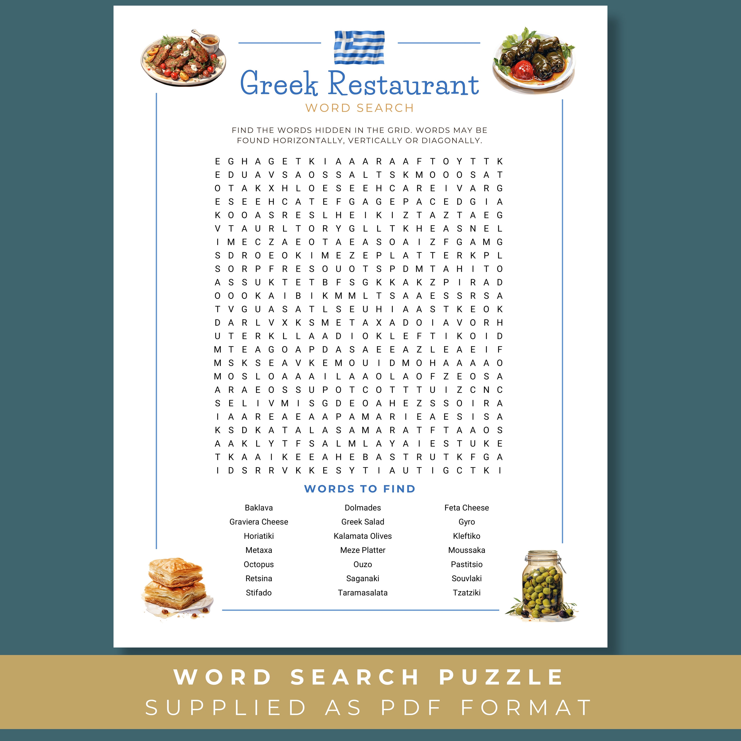 Greek Food Word Search: Printable Adult Dinner Party Game (PDF Download ...
