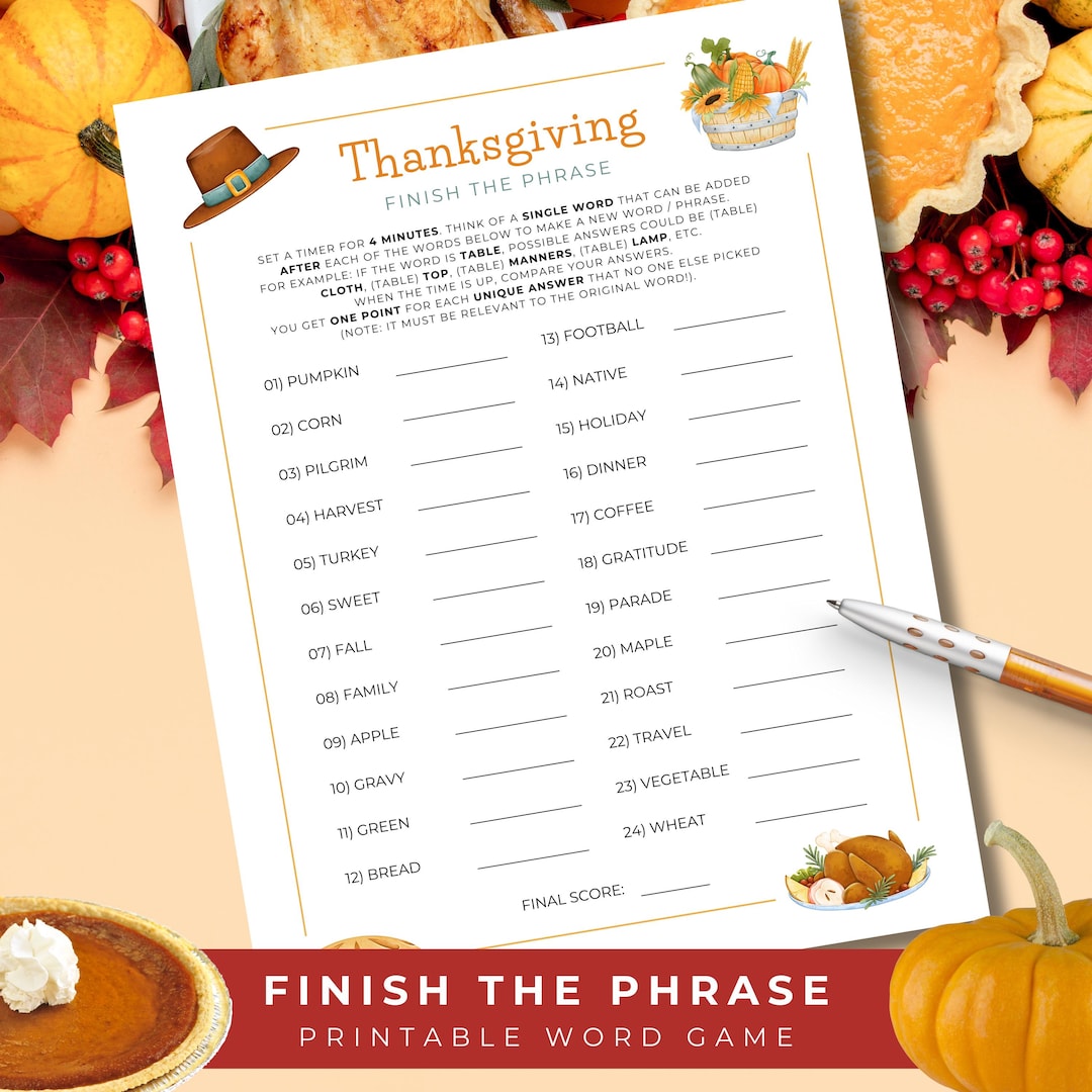 Thanksgiving Party Games, Printable Thanksgiving Word Game, Fun ...