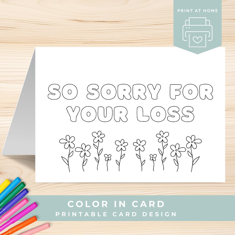 Sympathy Coloring Card, Bereavement Card to Color, Sorry for Your Loss ...