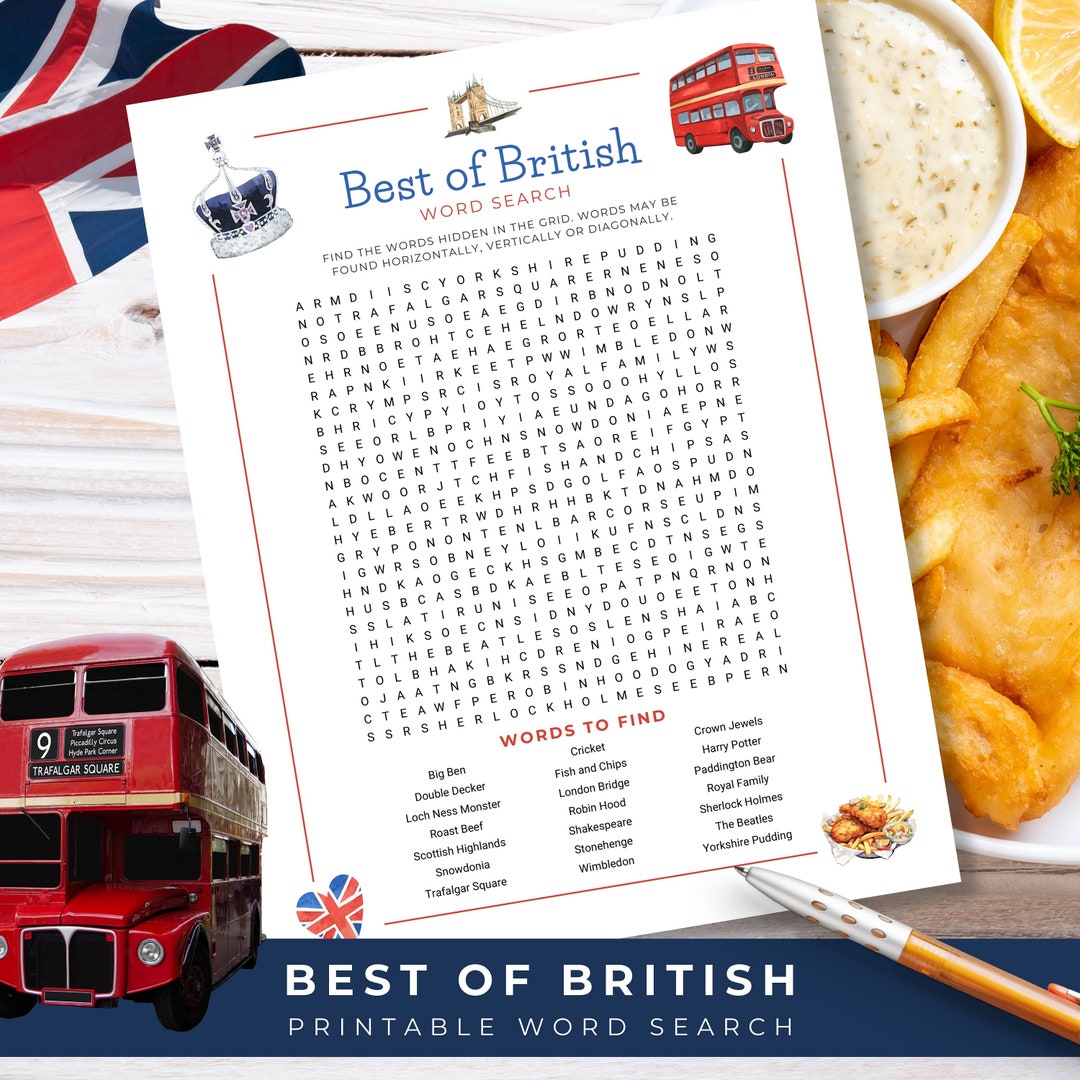 British Word Search, UK Landmarks and Icons Activity, Fun Travel Game ...