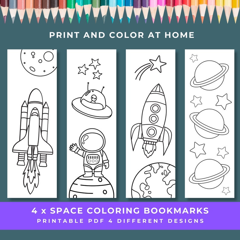 Space Coloring Bookmarks, Bookmark for Kids, Printable Bookmarks to ...