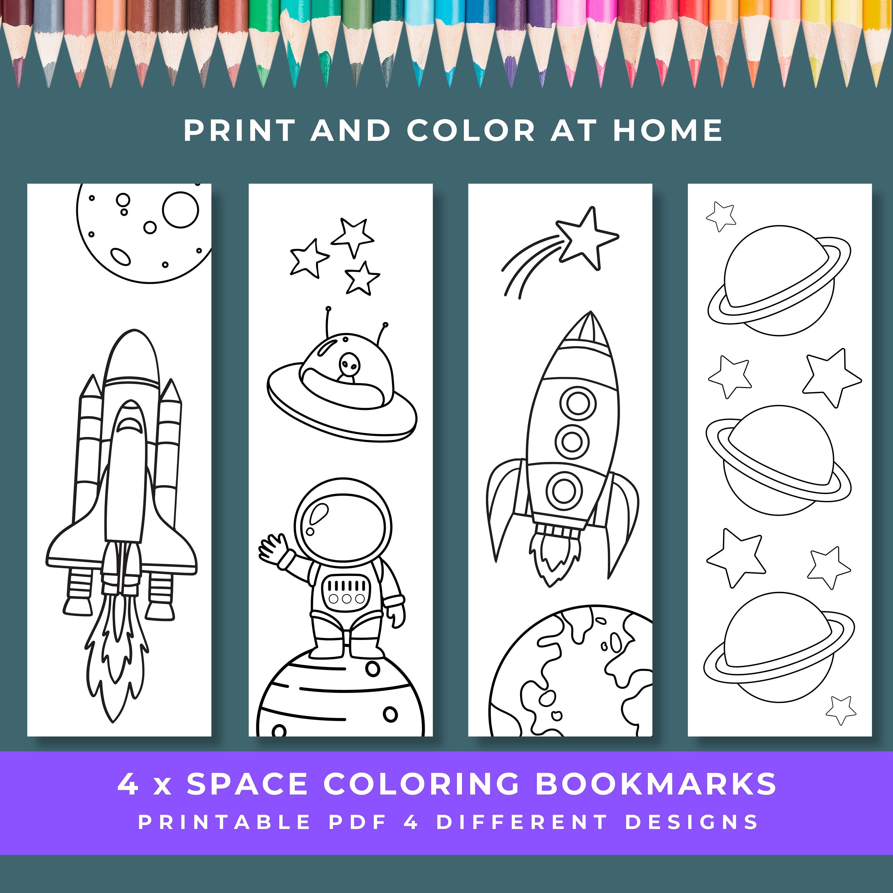 Space Coloring Bookmarks, Bookmark for Kids, Printable Bookmarks to ...