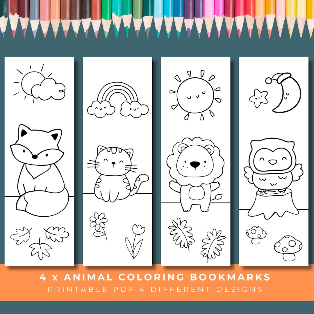 Animal Coloring Bookmarks, Cute Bookmarks to Color, Relaxing Printable ...