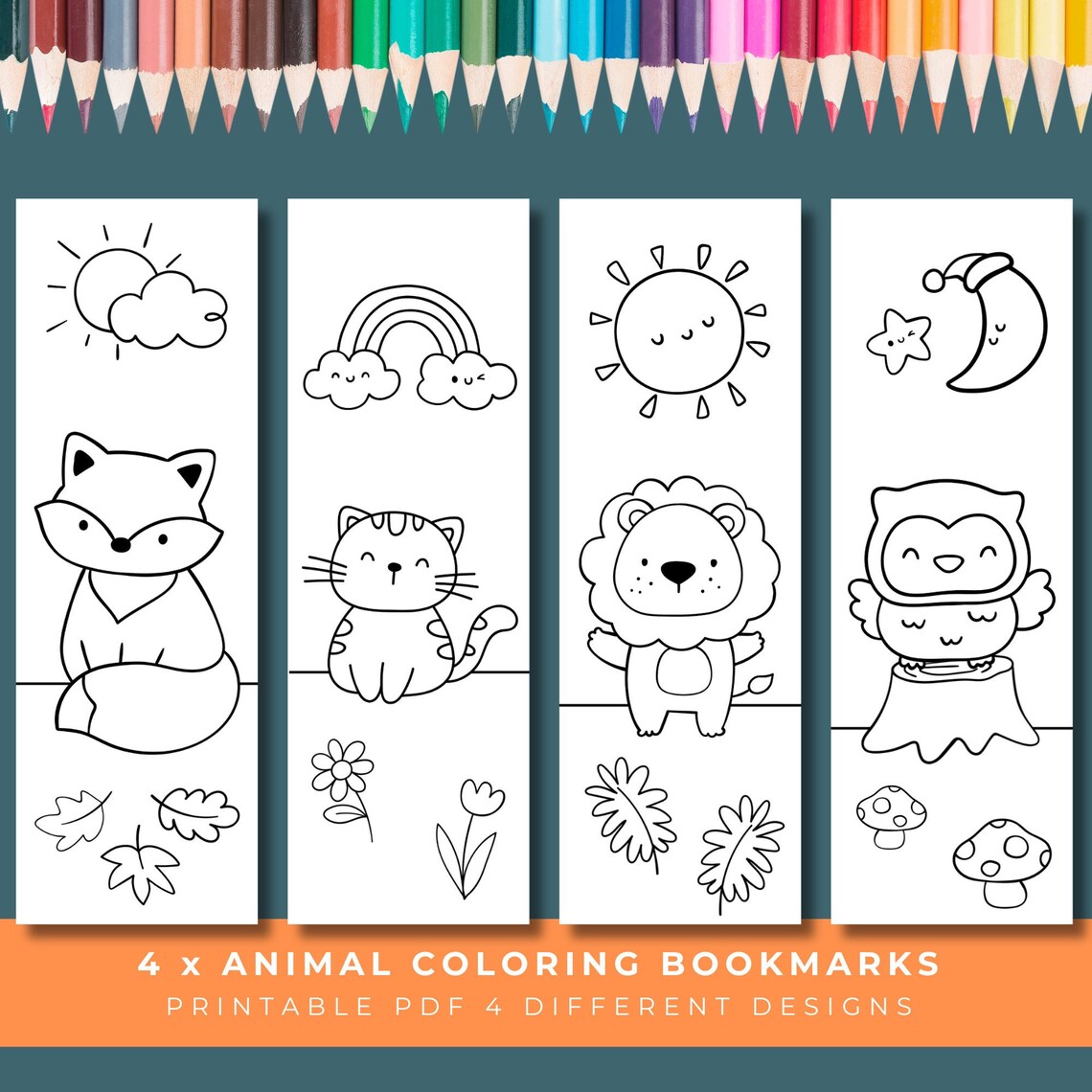 Animal Coloring Bookmarks, Cute Bookmarks to Color, Relaxing Printable ...