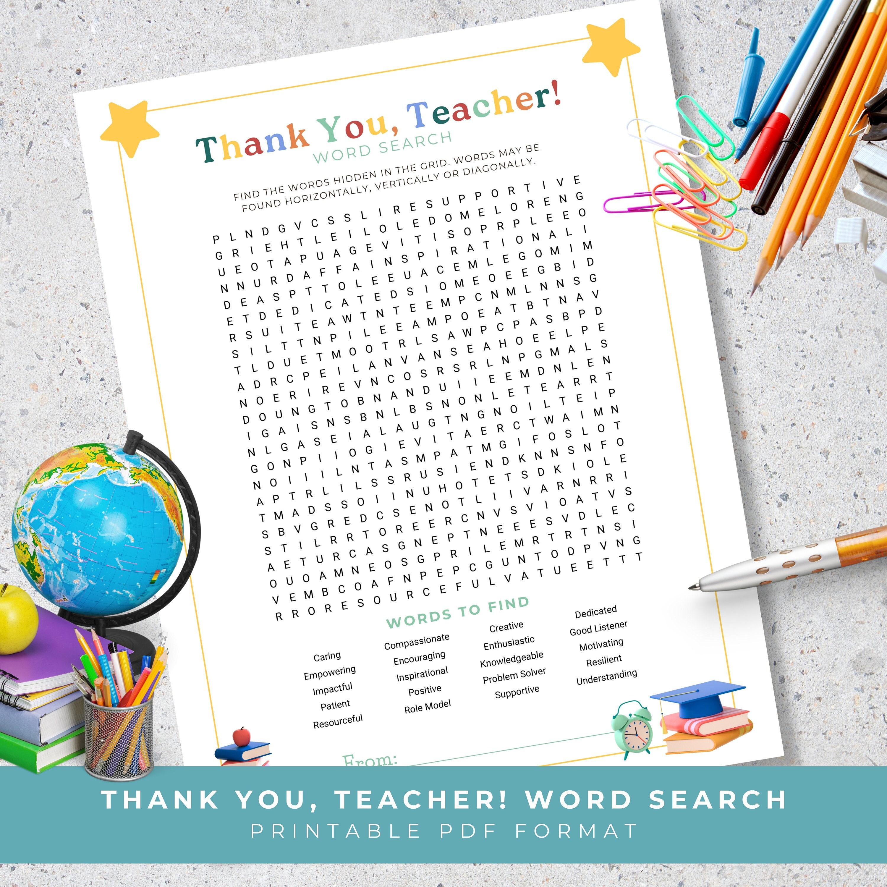 Teacher Appreciation, Thank You Teacher Printable Word Search, Novelty ...