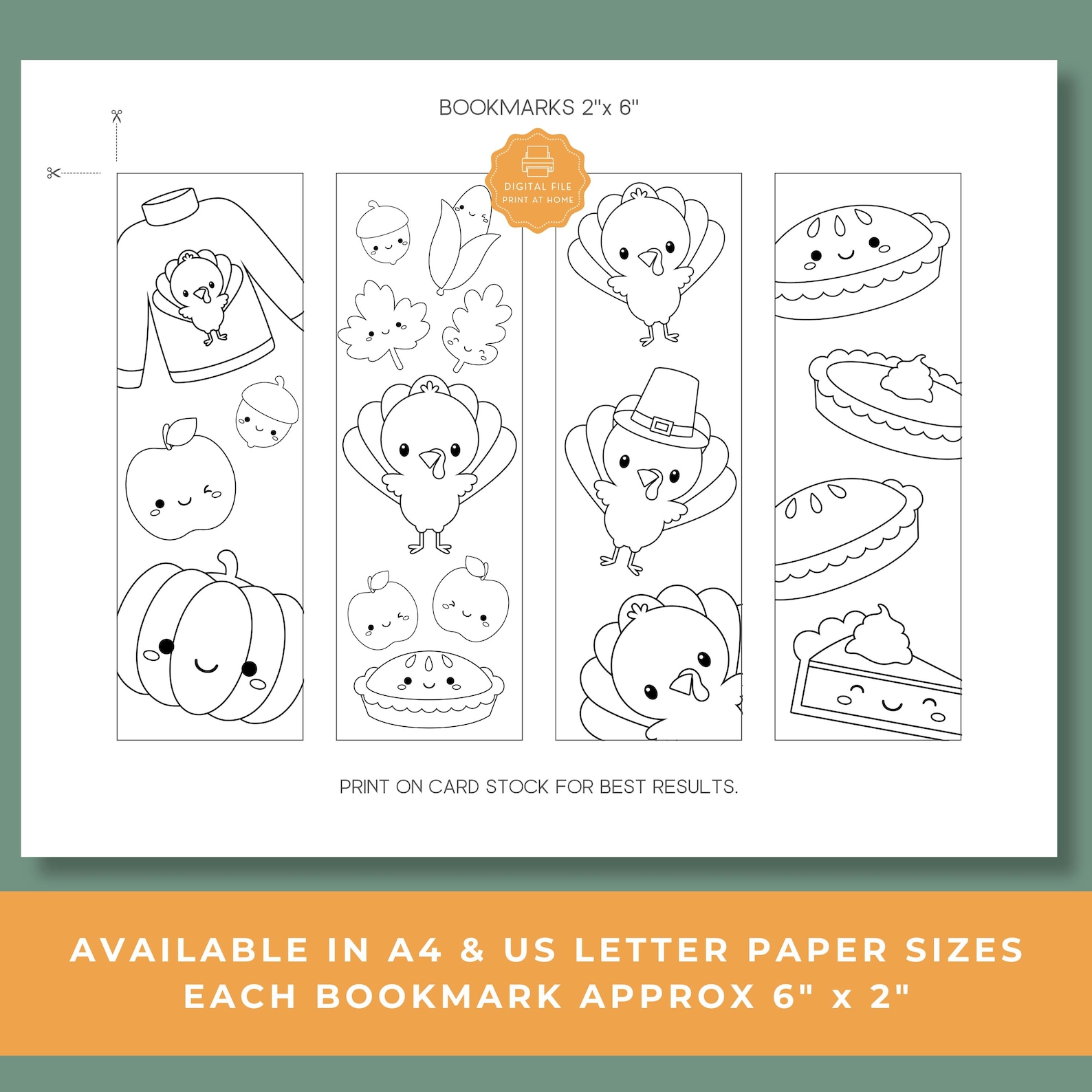 Thanksgiving Coloring Bookmarks, Cute Printable Bookmarks for ...