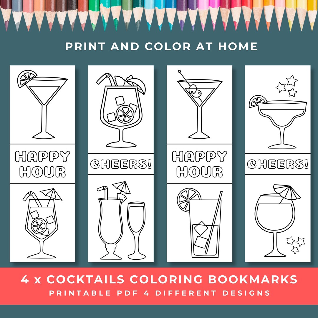 Coloring for Adults, Cocktails Printable Bookmarks to Color In ...