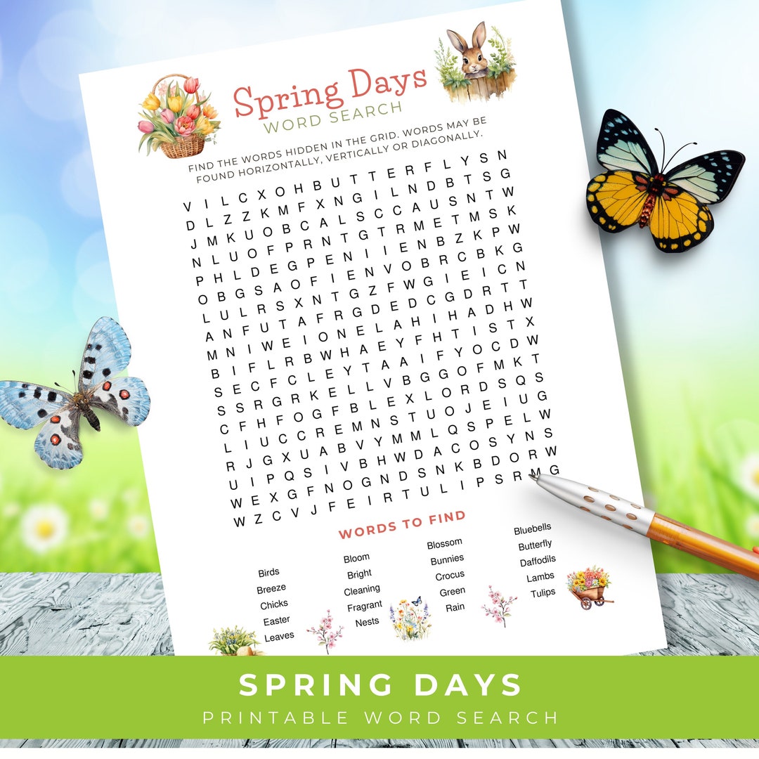Spring Word Search, Printable Word Games for Adults, Senior Word Search ...