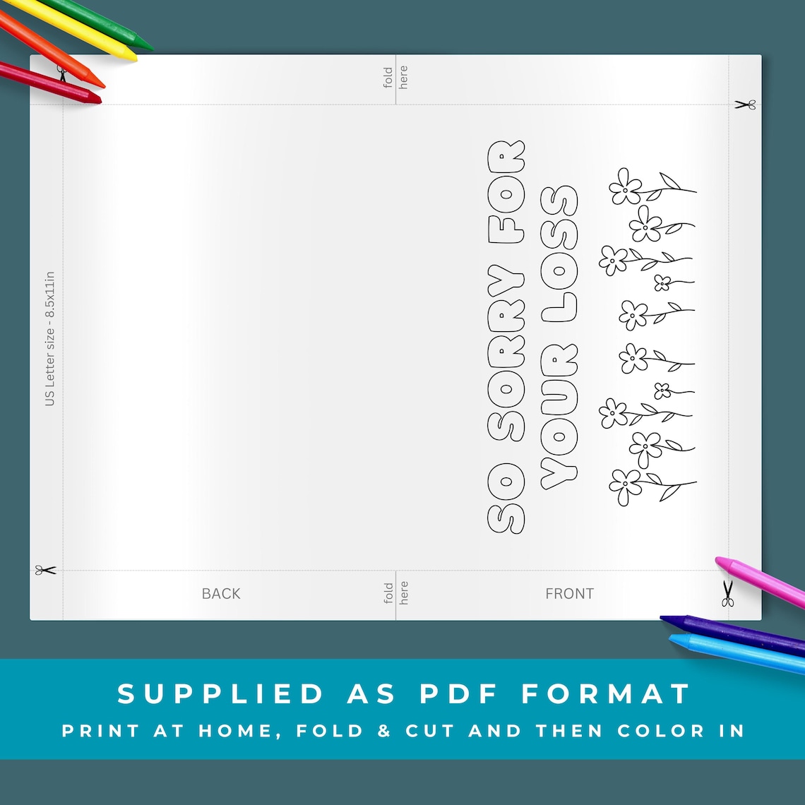 Sympathy Coloring Card, Bereavement Card to Color, Sorry for Your Loss ...