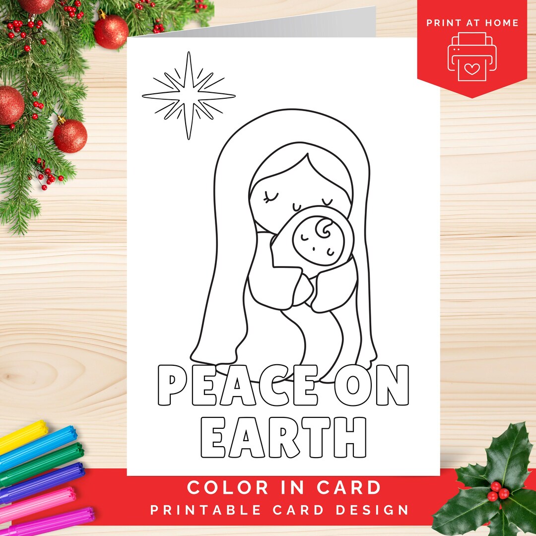 Peace on Earth Coloring Card, Printable Christian Christmas Card to ...
