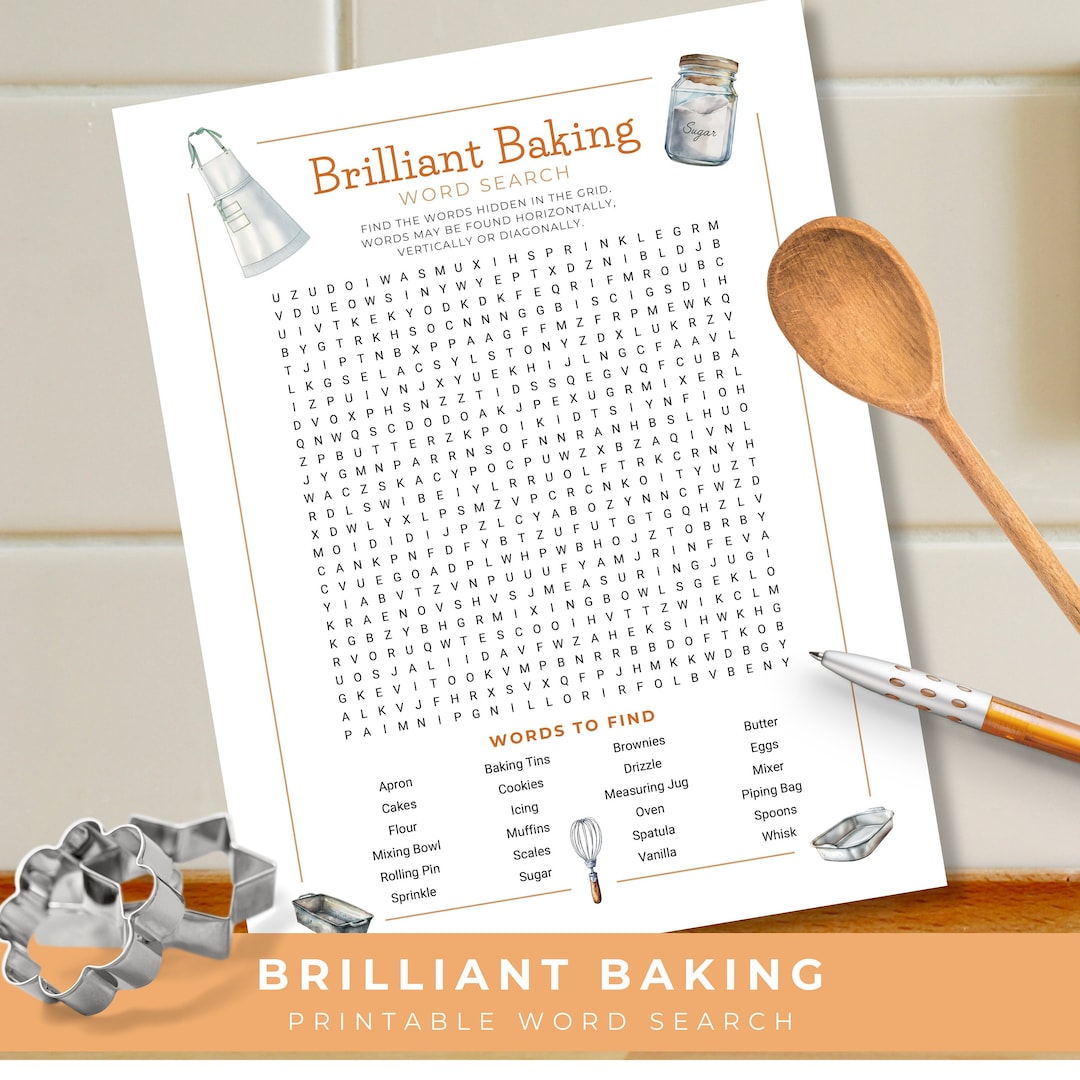 Baking Word Search, Printable Word Search for Adults, Baking Game, Bake ...